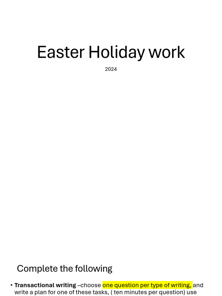 Easter Holiday Writing Tasks 2024 | PDF | Linguistics | Grammar