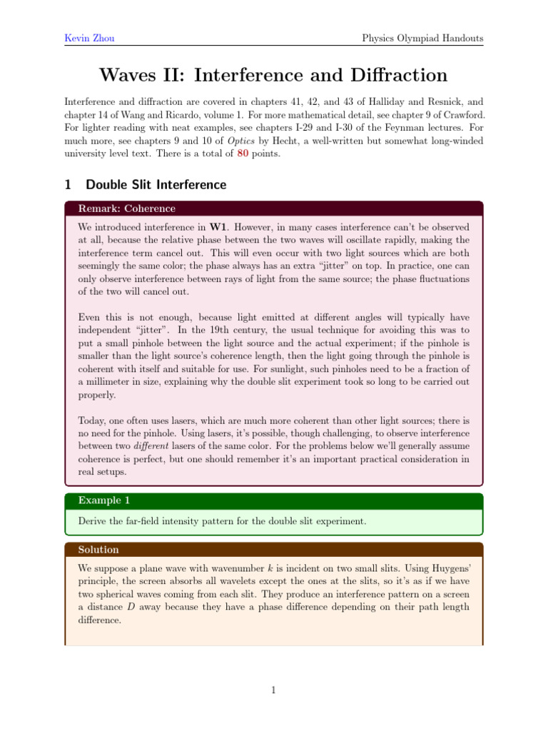 Waves II: Interference and Diffraction | PDF | Diffraction | Wavelength