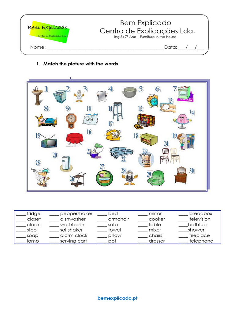 4.2 Ficha de Trabalho - Furniture in The House | PDF | Foreign Language ...