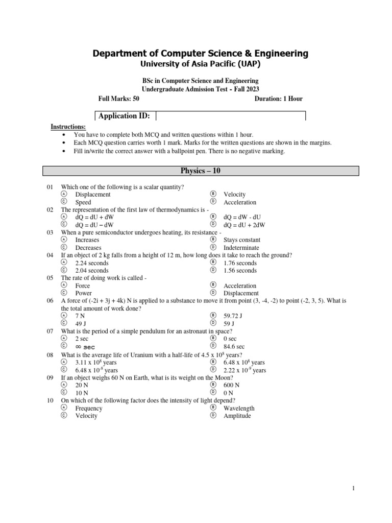 Sample Question BCSE | PDF | Force | Physics