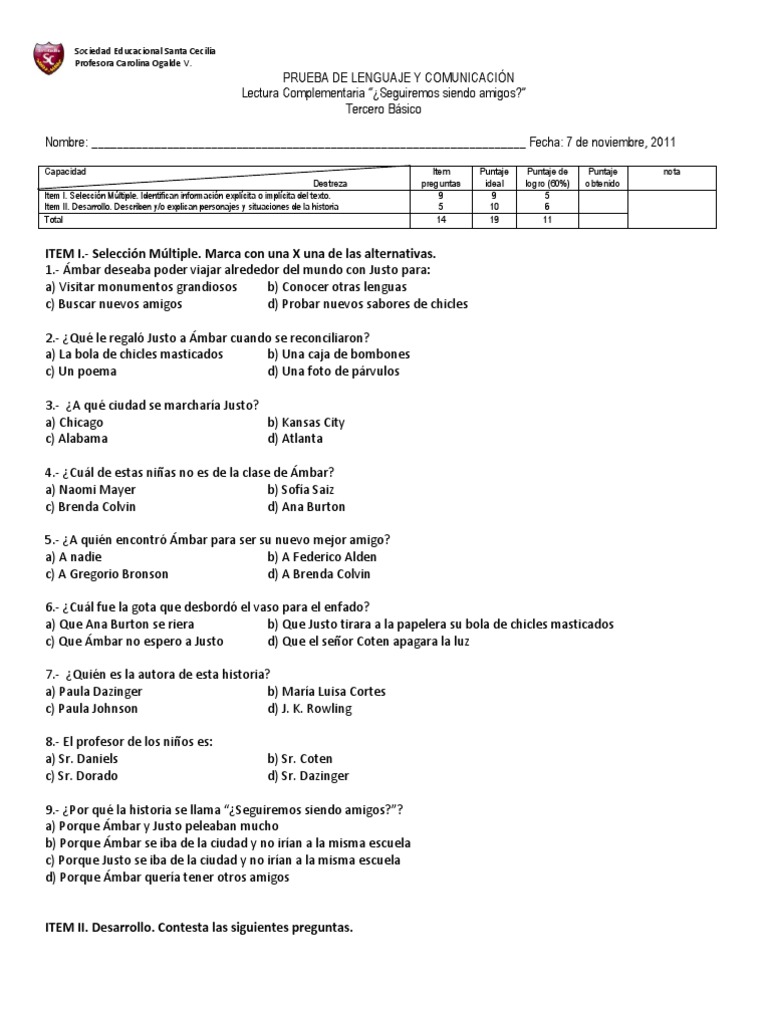 Prueba Seguiremos Siendo Amigos | PDF