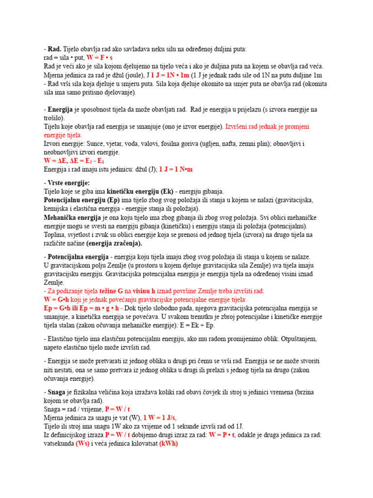 FIZIKA 7. R - RAD ENERGIJA SNAGA | PDF