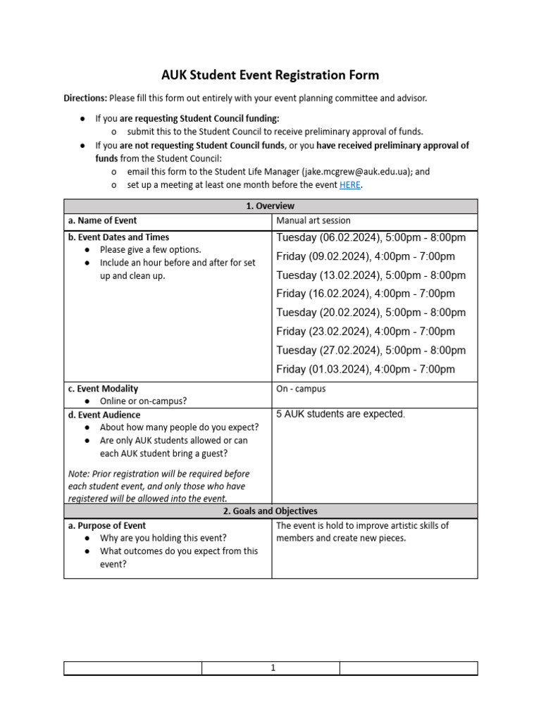 AUK Student Event Registration Form | PDF