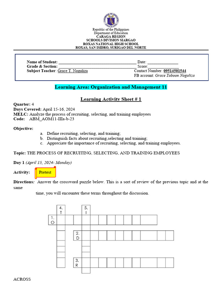 Organization and Management Learning Activity | PDF | Recruitment ...