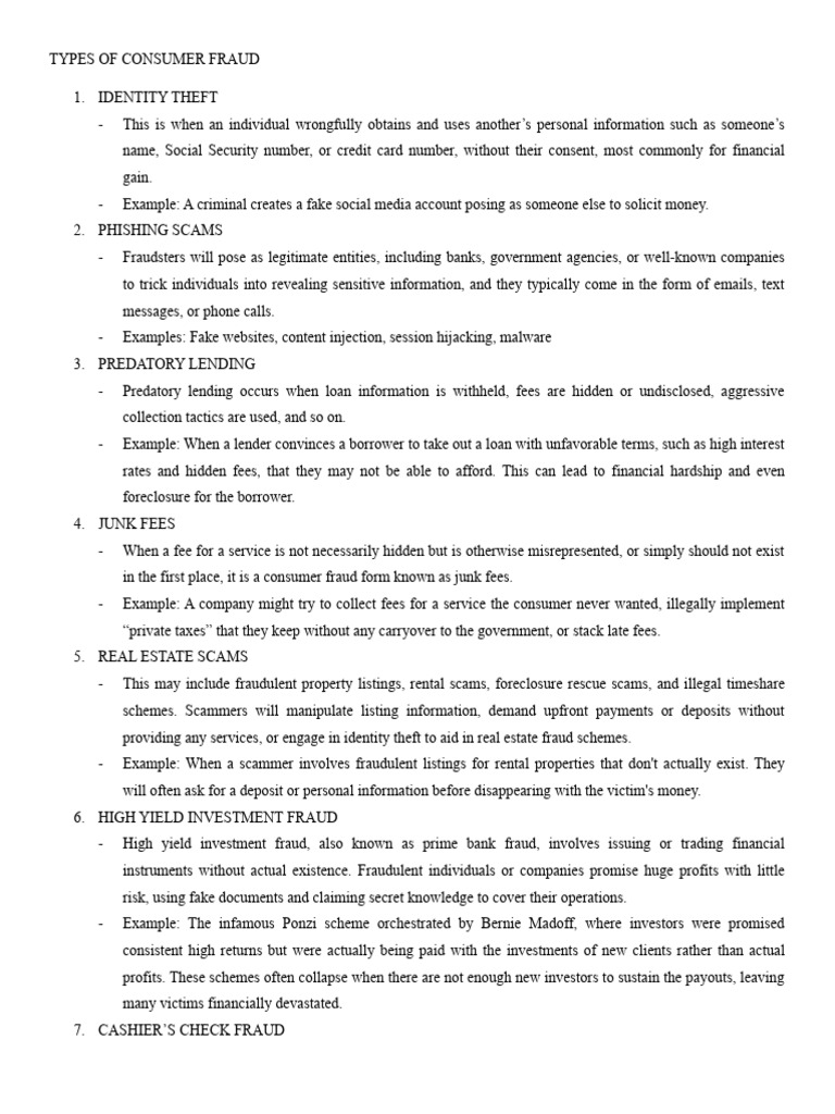 TYPES OF CONSUMER FRAUD | PDF | Loans | Fraud