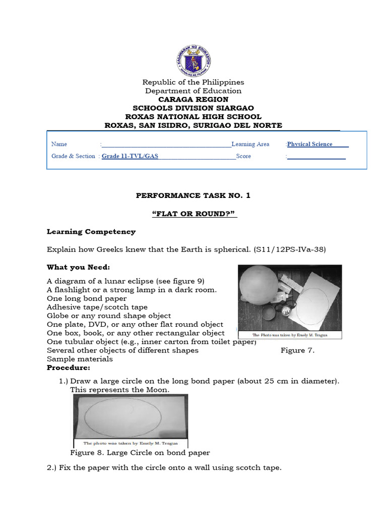 Physical Science Performance Task 1 | PDF | Moon | Shadow