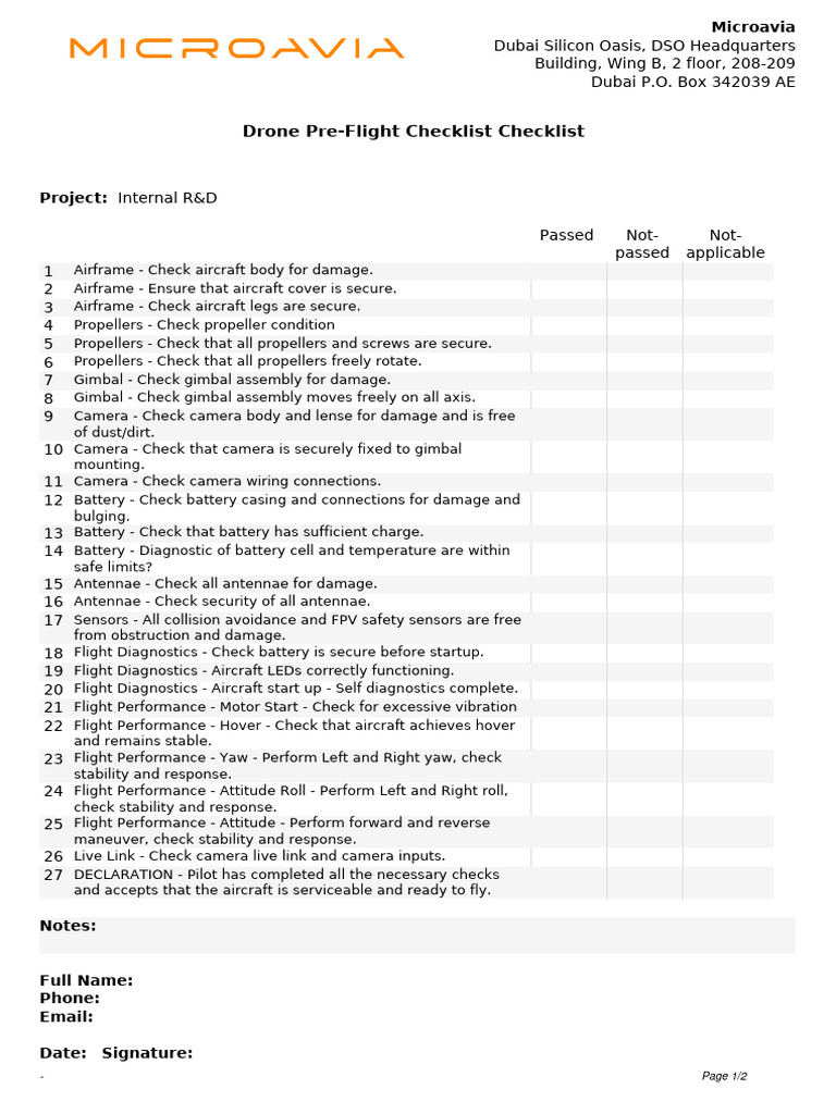 Drone Pre-Flight Checklist Checklist - 2024.01.10 | PDF | Aircraft | Camera