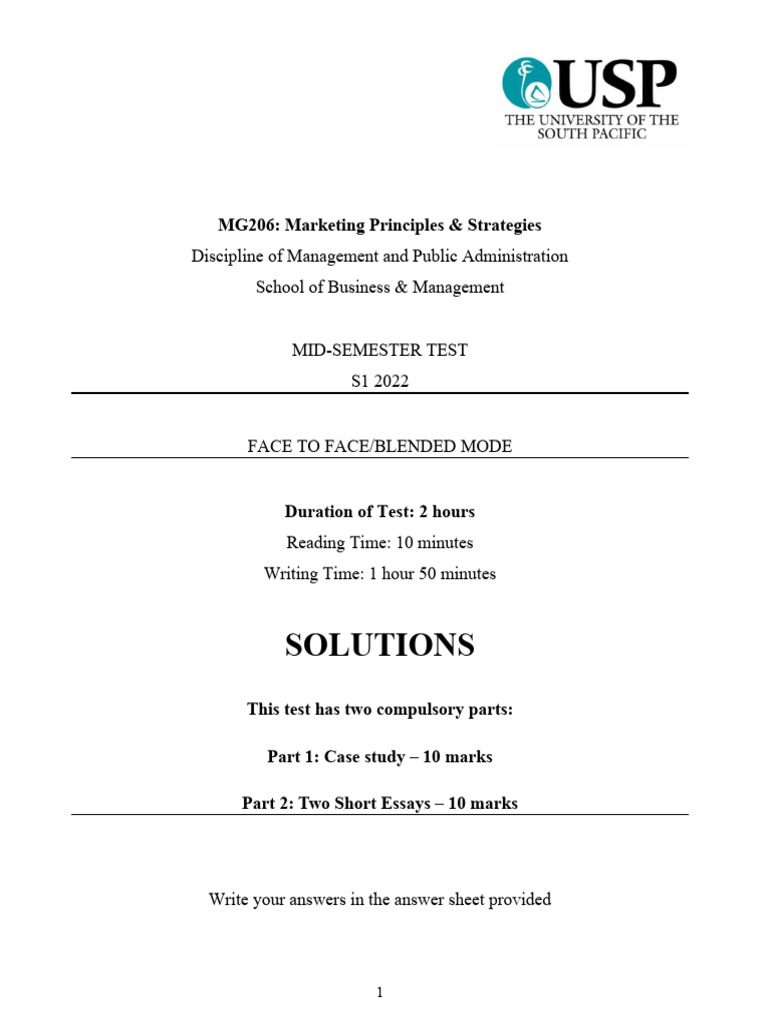 Solutions MG206 S1 2022 MST | PDF | Behavior | Supermarket