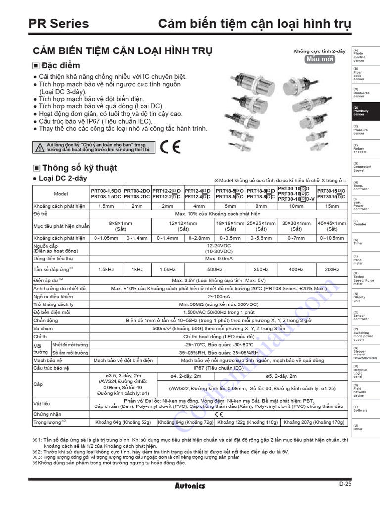 Cảm biến tiệm cận đo tốc độ roto Autonics-PR18-8DP | PDF
