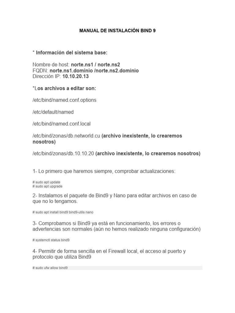 Manual de Instalación Bind 9 | PDF | sistema de nombres de dominio | Estándares de red