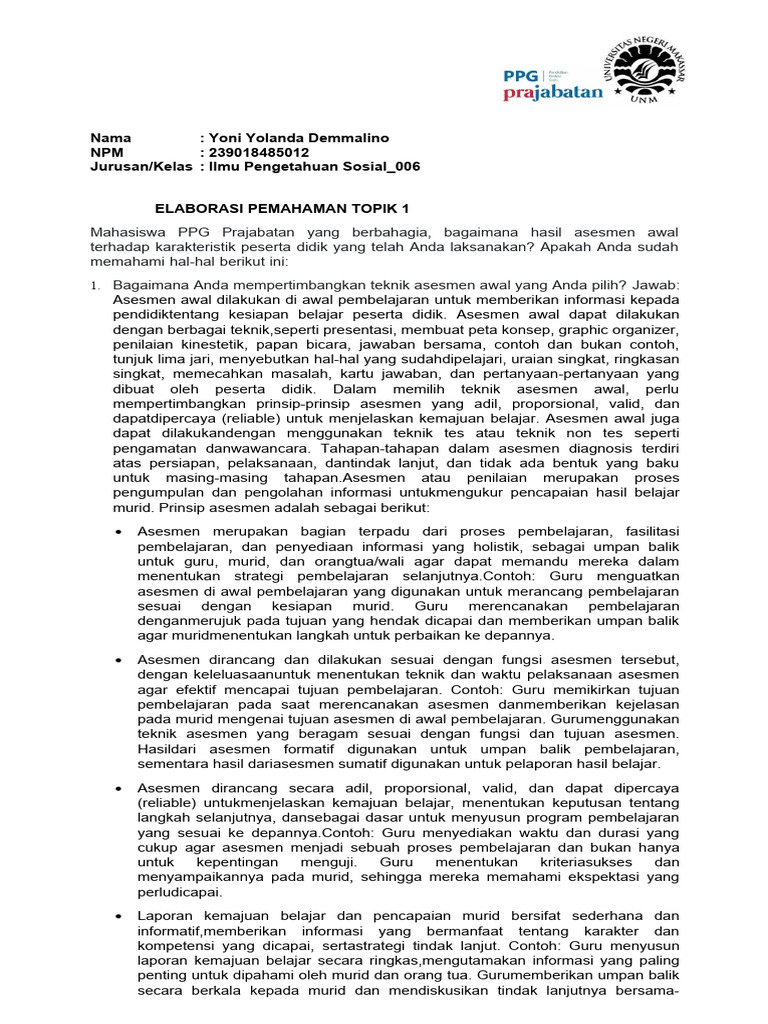 T1 - Elaborasi Pemahaman PPA | PDF | Karier & Perkembangan