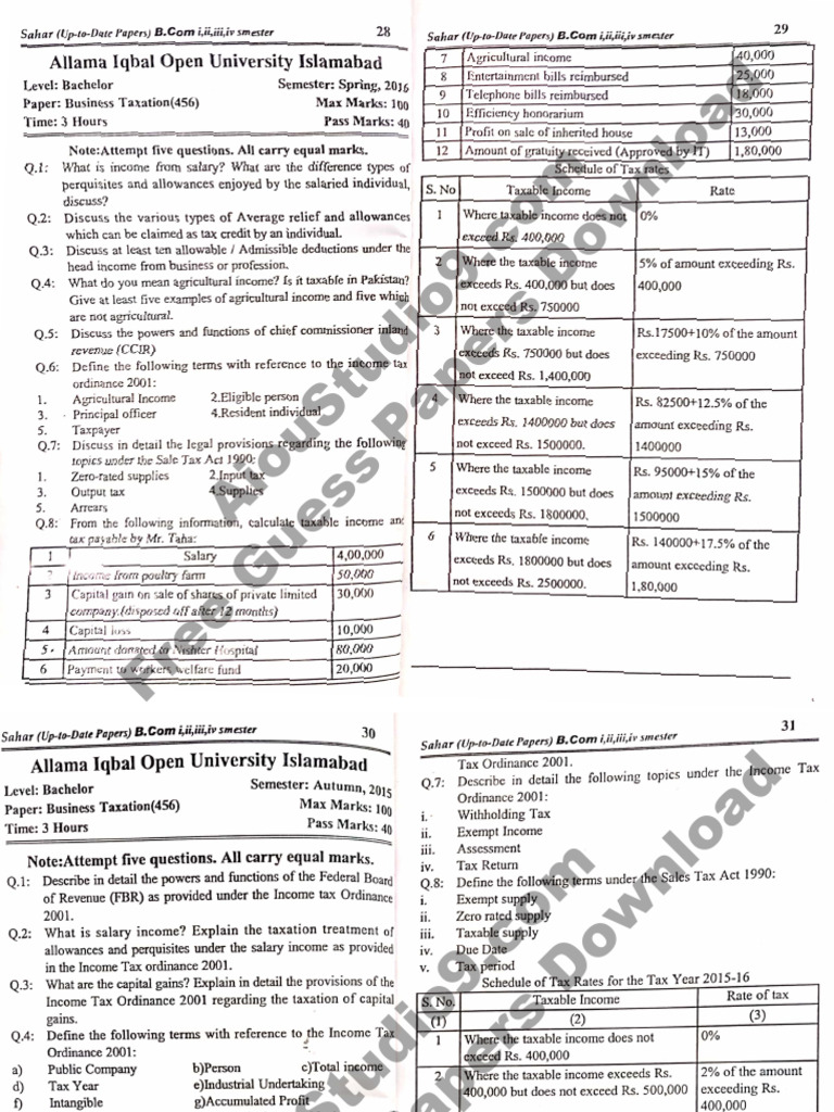 456 Business Taxation Past Papers Pdf