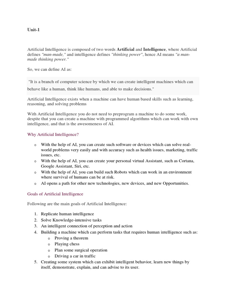 AI notes | PDF | Artificial Intelligence | Intelligence (AI) & Semantics