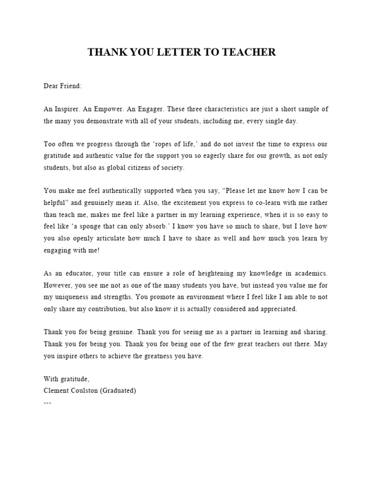 Thank You Letters To Teachers 12 21 04 | PDF