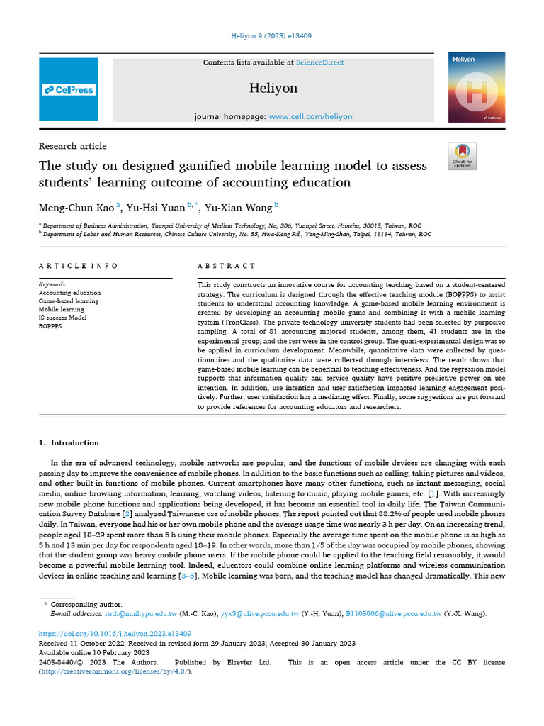 The Study On Designed Gamified Mobile Learning Model To Assess Stu - 2023 - Heli | PDF ...