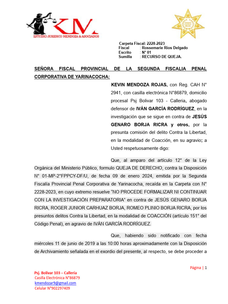 Recurso de Queja | PDF | Justicia penal | Crimen y violencia