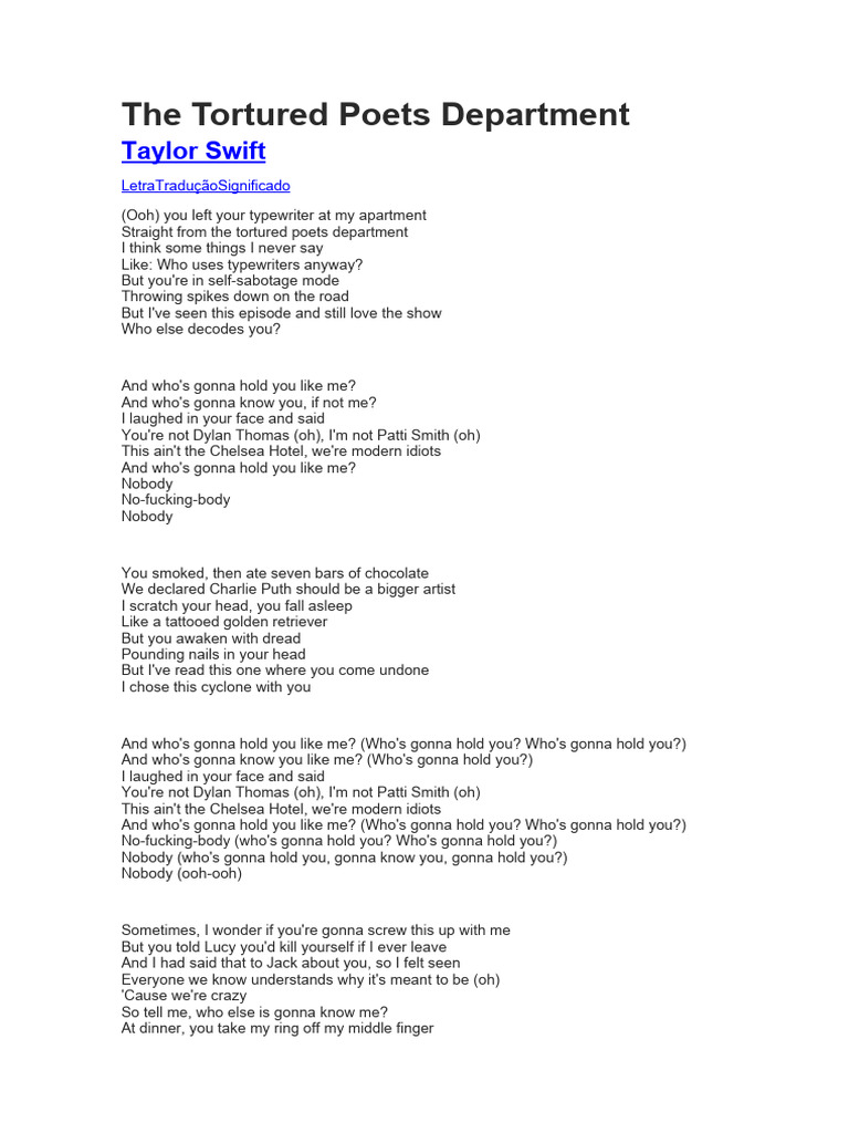 Tortured Poets Department Lyrics Analysis | PDF | Poetry