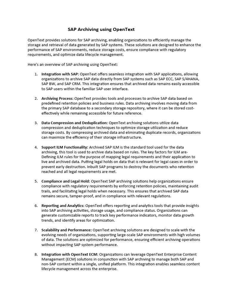 SAP Archiving Using OpenText Features | PDF | Regulatory Compliance ...