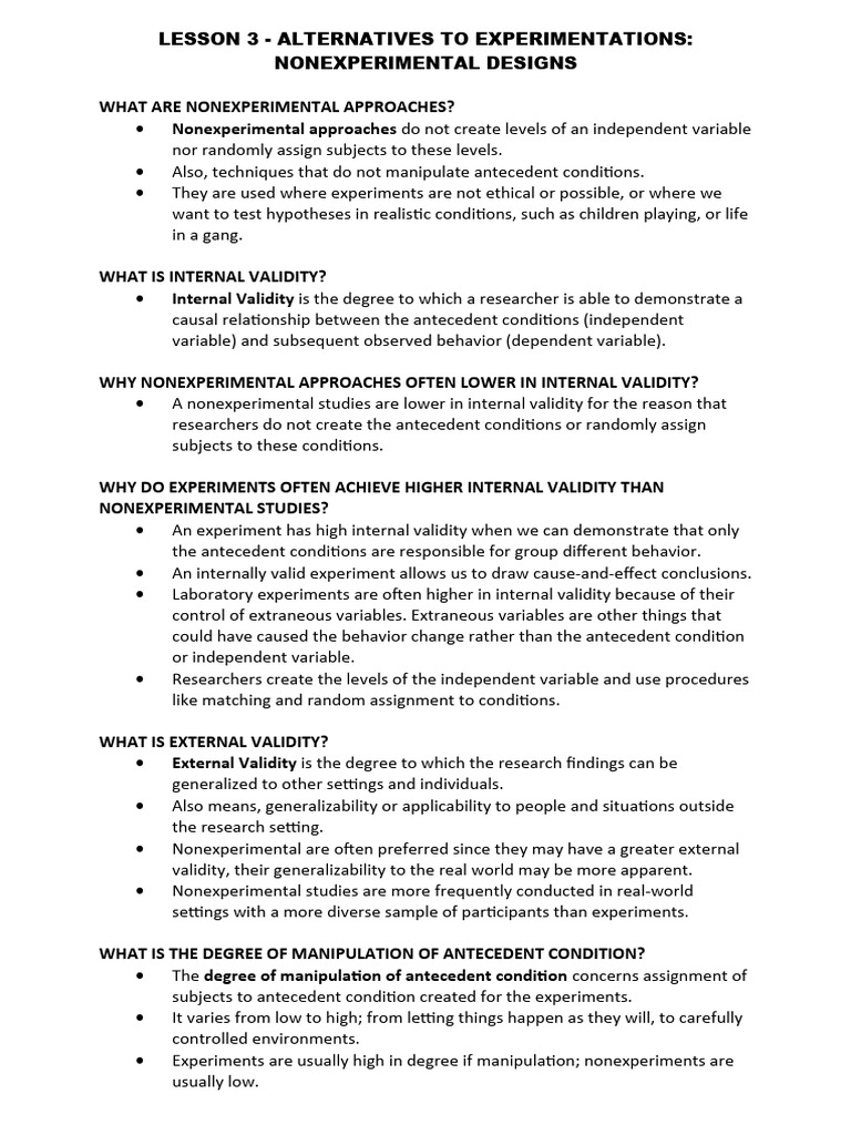 Expe Lesson 3 | PDF | Experiment | Validity (Statistics)