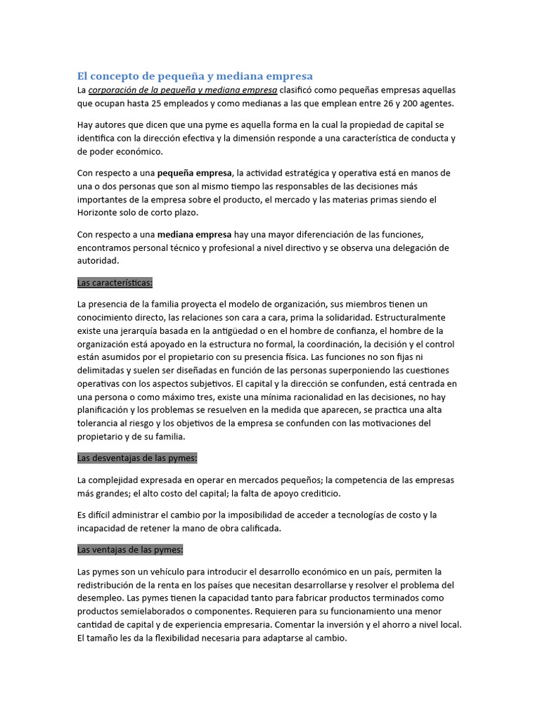 El Concepto de Pequeña y Mediana Empresa | PDF | Business | Pequeñas y medianas empresas