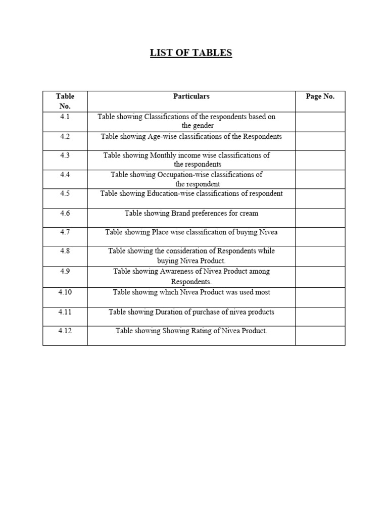 List of Tables | PDF