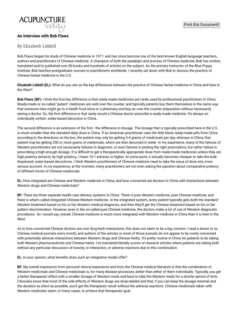 An Interview With Bob Flaws | PDF | Traditional Chinese Medicine | Adverse Effect
