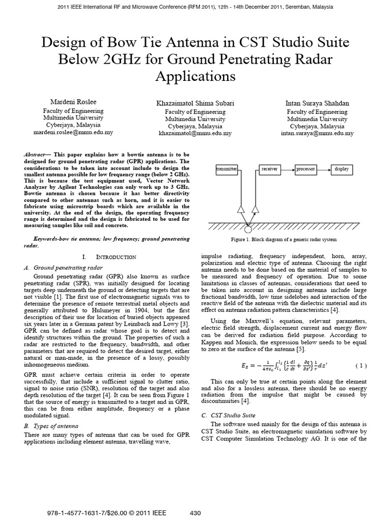 Bow Tie Antenna Design for GPR Applications | PDF | Antenna (Radio) | Radar