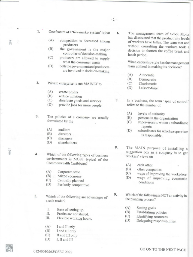Csec Pob 2022 P1 | PDF