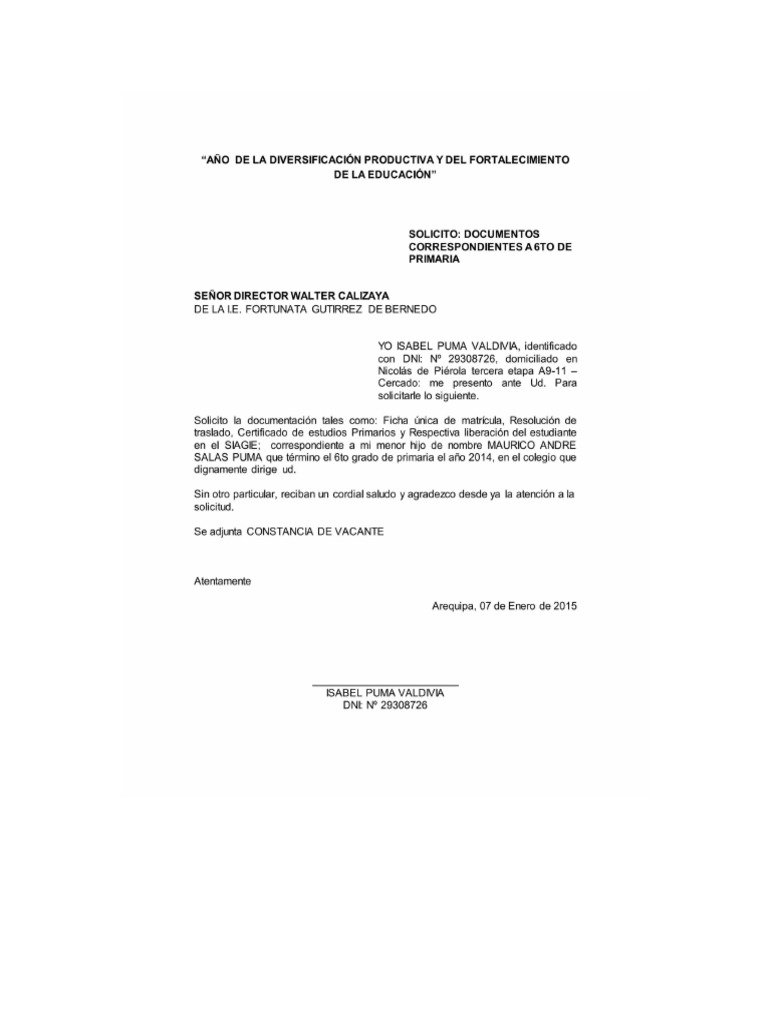 SOLICITUD AL COLEGIO | PDF