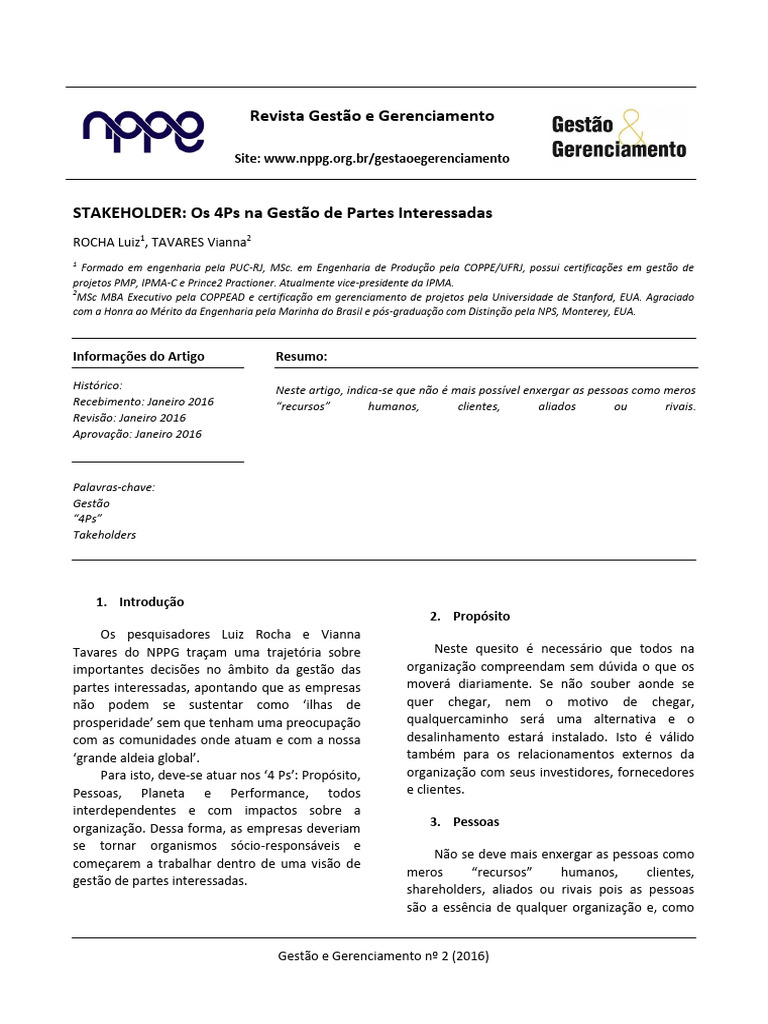 Gestão de Stakeholders e os 4Ps | PDF | Partes interessadas ...