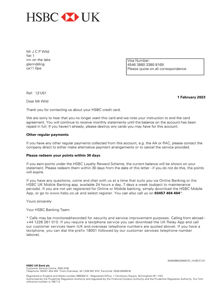HSBC Credit Card Cancellation Notice | PDF | Credit Card | Hsbc