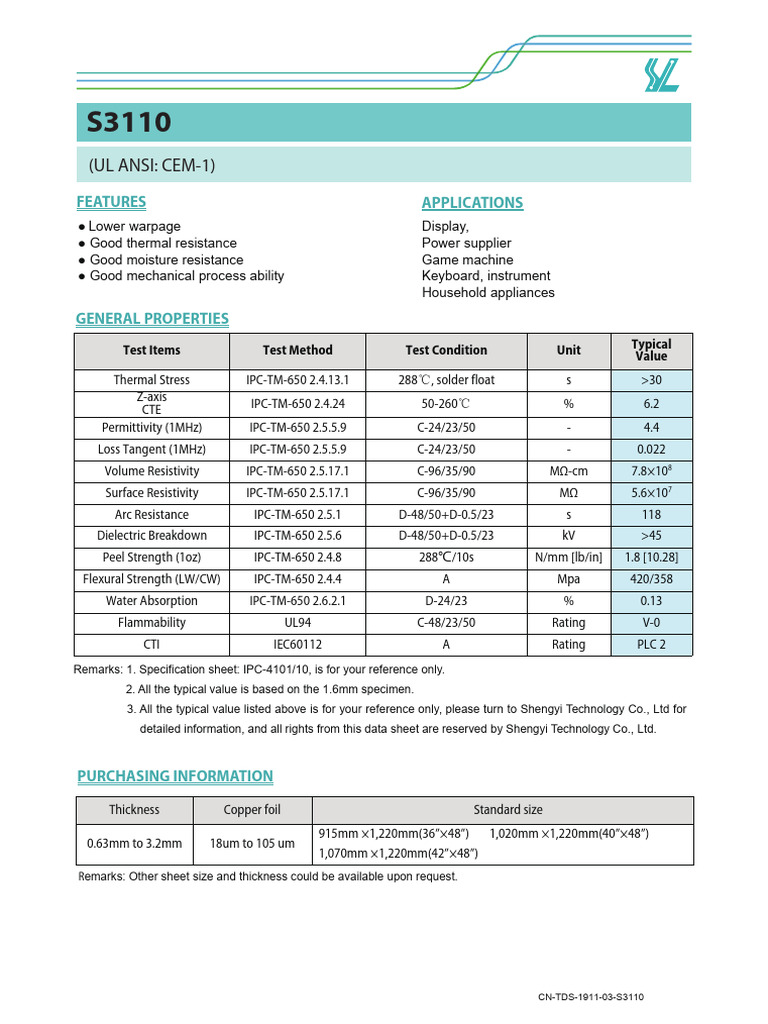 CN TDS 1911 03 S3110 Ok | PDF | Electrical Engineering | Materials Science