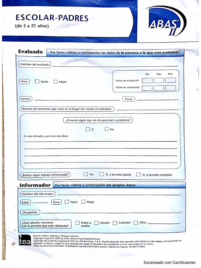 ABAS-II 5 A 21 Años ESCOLAR-PADRES | PDF