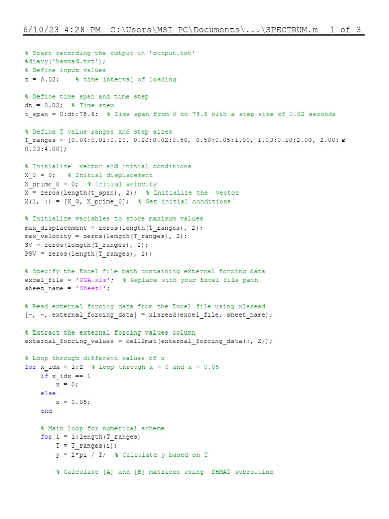 Seismic Data Analysis Script | PDF | Matrix (Mathematics) | Microsoft Excel