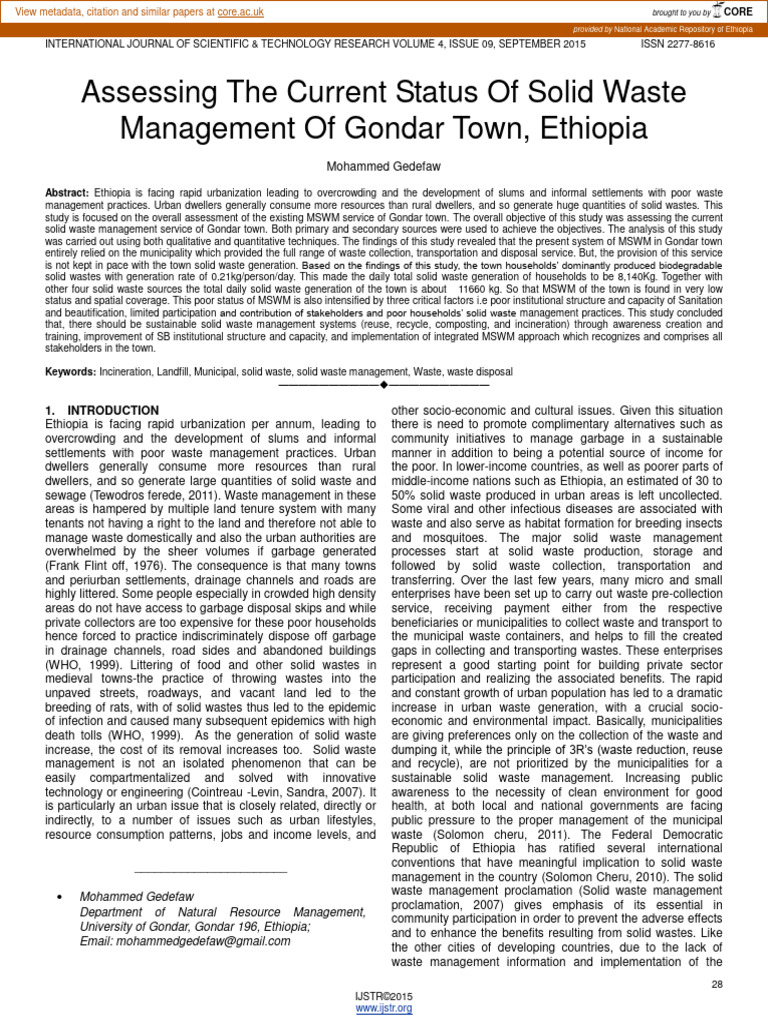 Assessing The Current Status of Solid Waste | PDF | Waste Management ...