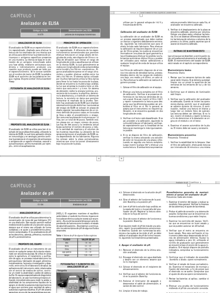 Analizador de ELISA: Funcionamiento y Mantenimiento | PDF | Elisa | Ph