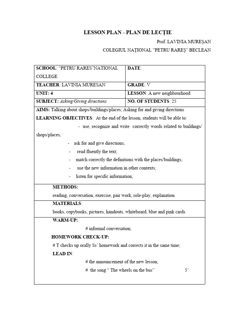 Lesson Plan 5 Directions | PDF | Learning | Human Communication