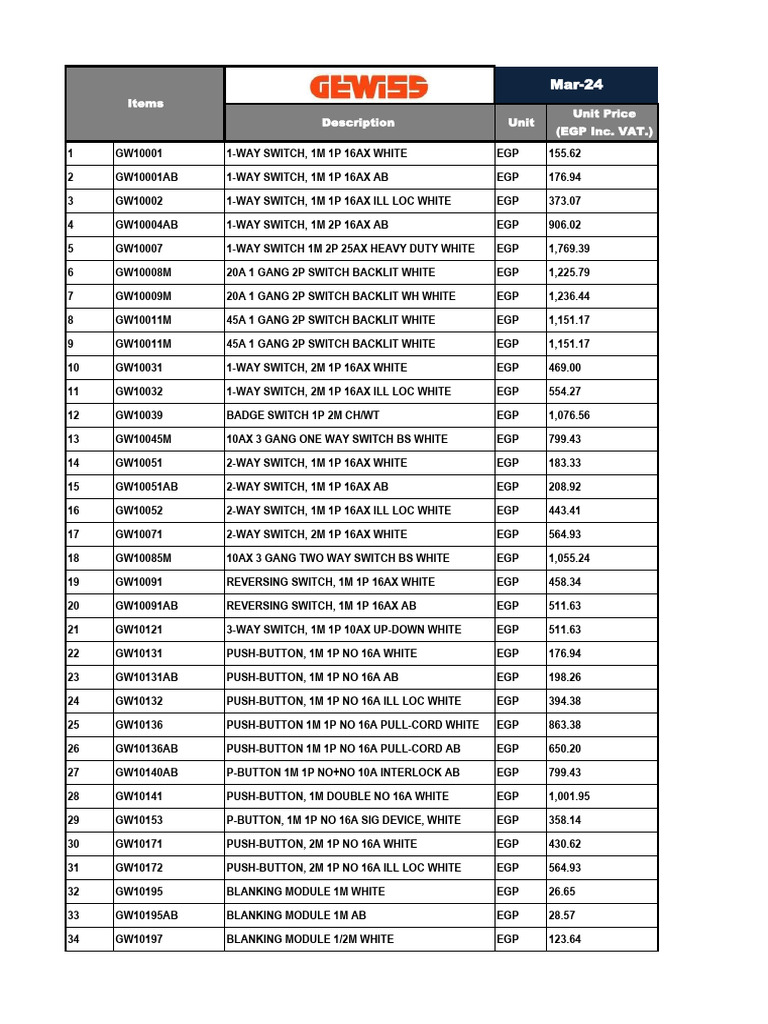 Gewiss Price List 2024. V1 | Download Free PDF | Machines | Electrical Components