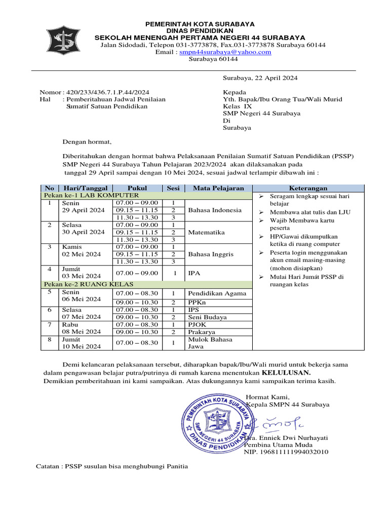 Jadwal PSSP 2024 | PDF