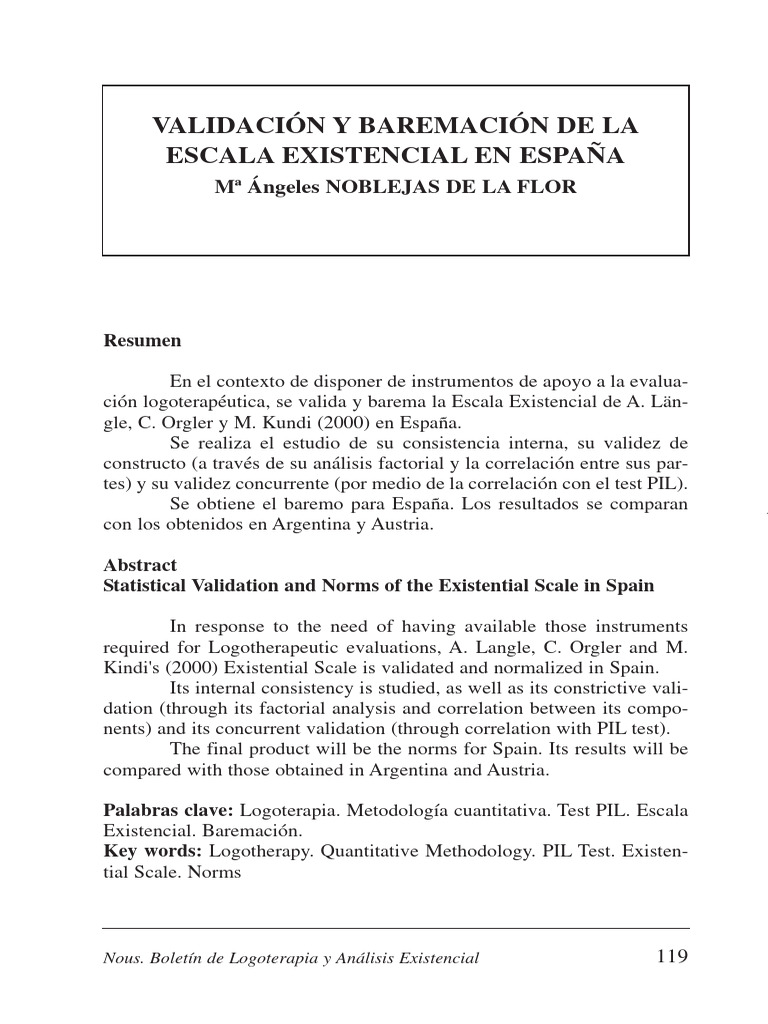Validacion y Baremacion de La Escala Existencial | PDF | Validez (Estadísticas) | Alfa de Cronbach