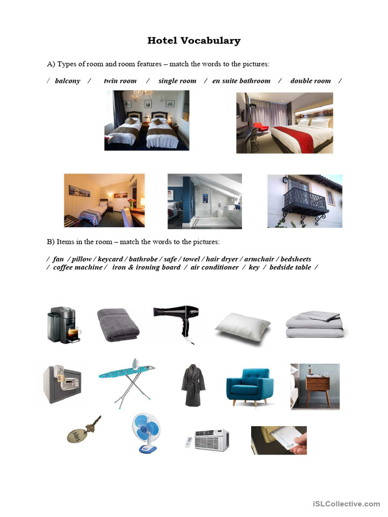 Hotel Vocabulary and Room Booking Roleplay | PDF | Menu