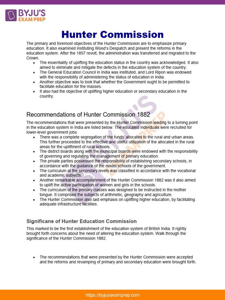 Hunter Commission Upsc Notes 58 | PDF | Social Science