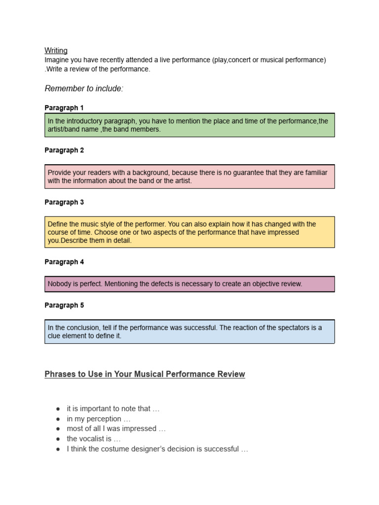 Live Performance Review Guide | PDF | Home & Garden | Art