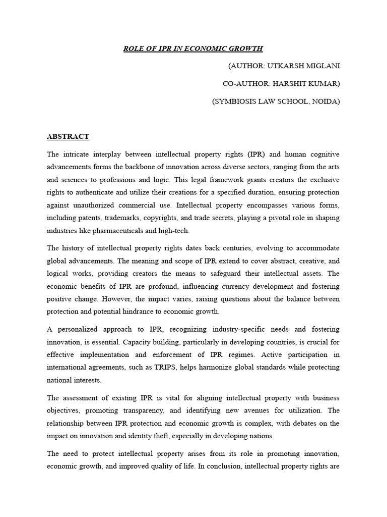 Role Of Ipr In Economic Growth Pdf Intellectual Property Copyright