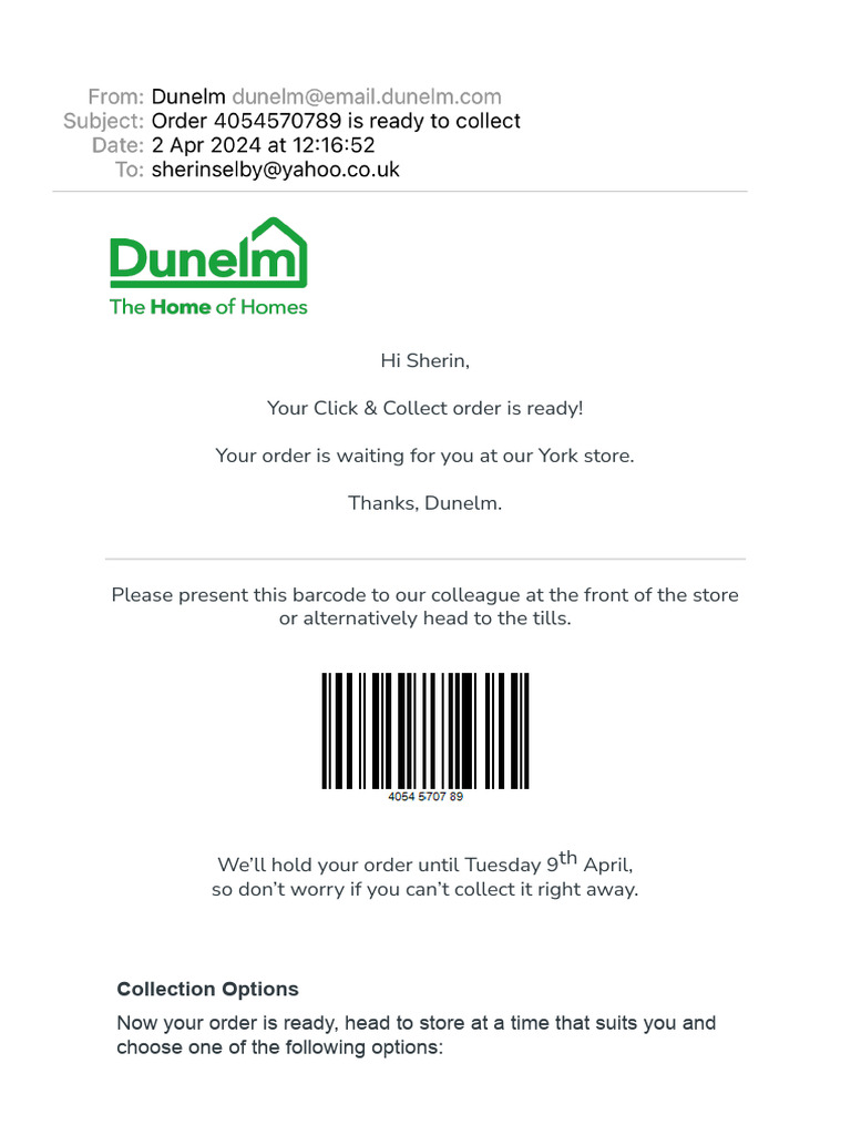 Dunelm Click & Collect Order Ready | PDF | Computing