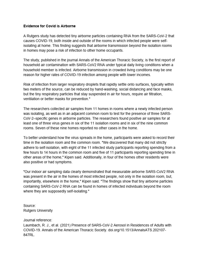 Evidence For Covid Is Airborne | PDF | Epidemiology | Medical Statistics