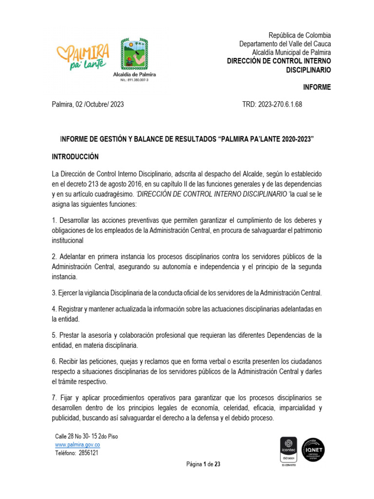 Informe de Gestion Final | PDF | Colombia | Administración Pública
