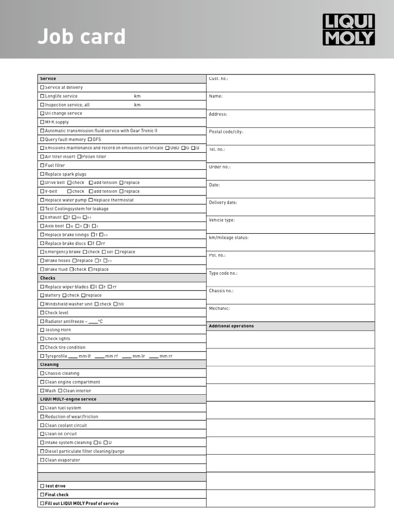 Job Card | Download Free PDF | Brake | Exhaust Gas