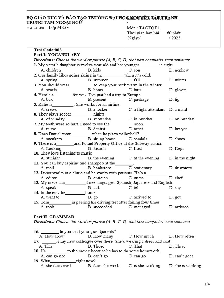 AV3-22DMK3B-HU NH THANH TÀI - Read&Lis - 02 - SV | PDF | Shoe