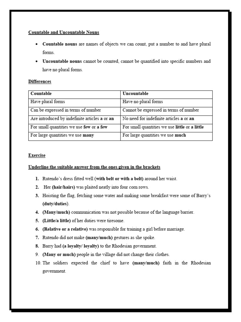 Countable vs Uncountable Nouns Guide | PDF